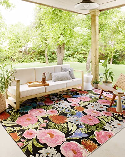 Loloi II Botanical Collection BOT-01 Black/Multi, Indoor/Outdoor 6'-7" x 9'-4" Area Rug