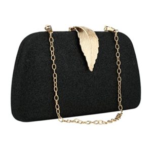 gold formal clutch purse for women wedding crossbody evening bag beige glitter handbag (black)