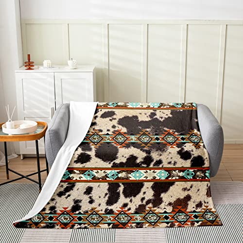 Erosebridal Cowhide Fleece Blanket Brown Highland Cow Blanket Western Throw Blanket Exotic Aztec Throw 50x60 Inch Flannel Blanket Farmhouse Wild Animals Longhorn Skin Luxury Soft Fuzzy Blanket