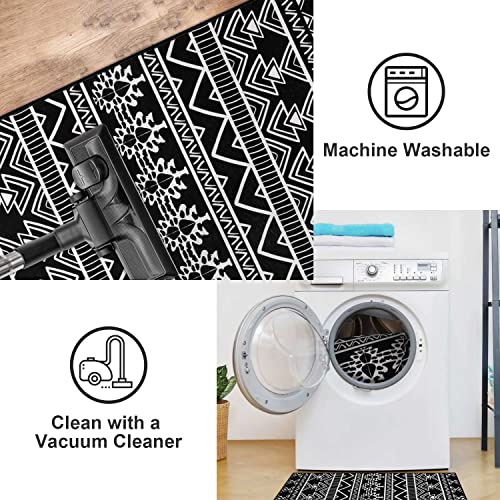 Lahome Boho Black Area Rug - Moroccan 3x5 Entryway Rug, Non Slip Non Shedding Low Pile Stain Resistance Laundry Mat Indoor Floor Guest Room Carpet for Bedroom Office Door Vanity RV