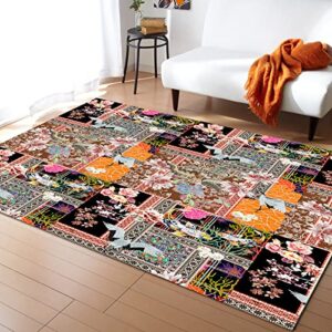 vintage flower bird area rug 2’7″x5′,outdoor indoor small carpet runner for kids teen girls boys bedroom,living,bathroom,classroom,office,kitchen,oriental elegance crane leaf fish washable area+rug