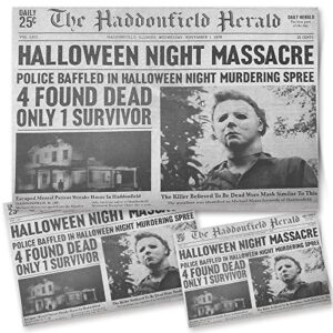 nsqqbqq 1978 halloween haddonfield herald halloween night massacre，michael myers halloween decorations poster，canvas print wall art living room bedroom room decor halloween gifts 12x18inch unframed