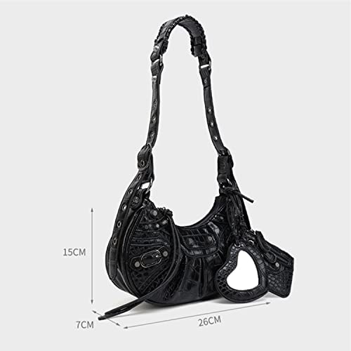 Women Punk Style Rivet Satchels Handbags Crocodile Pattern Leather Crossbody Bags With Mirror And Card Hobo Bags