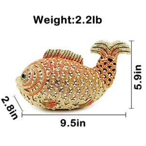 UMREN Women Cute Mini Fish Clutch Evening Bag Purse Luxury Rhinestone Handbag Wedding Cocktail Party Shoulder Bag P15