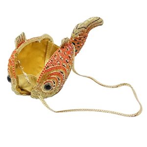 UMREN Women Cute Mini Fish Clutch Evening Bag Purse Luxury Rhinestone Handbag Wedding Cocktail Party Shoulder Bag P15