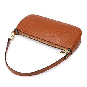 UTO Genuine Leather Croco Mini Purse for Women Fashion Clutch Handbag Girls Shoulder Bag