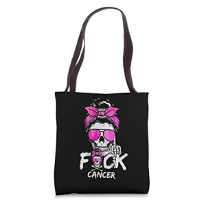 messy hair women bun fuck breast cancer women warrior tote bag