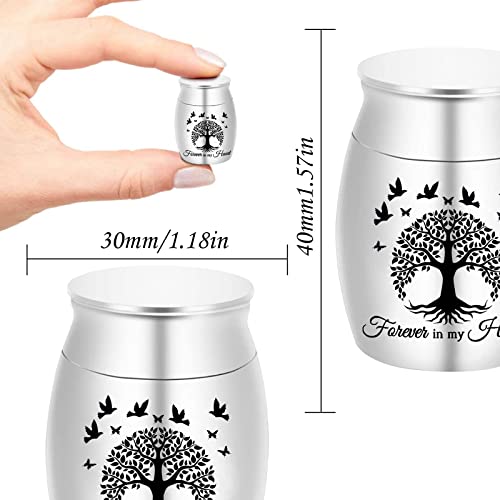 Small Keepsake Urn for Human Ashes Tree of Life Cremation Urns Mini Set of 7 Urns Perfect Stainless Steel Memorial Ashes Holder Small Funeral Ash Urn-Forever in My Heart (Silver-7pcs)