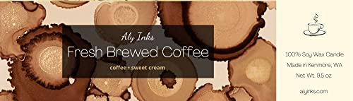 Fresh Brewed Coffee (Coffee, Sweet Cream) Scented 100% Soy Wax 9.5oz Single Wick Jar Candle | Made in The USA by Aly Inks