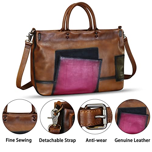 Genuine Leather Satchel for Women Leather Work Tote Bag Handbag Top Handle Bags Handmade Crossbody Handbag Purse (Brown)