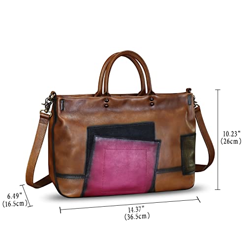 Genuine Leather Satchel for Women Leather Work Tote Bag Handbag Top Handle Bags Handmade Crossbody Handbag Purse (Brown)