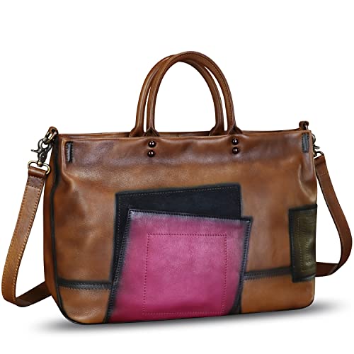 Genuine Leather Satchel for Women Leather Work Tote Bag Handbag Top Handle Bags Handmade Crossbody Handbag Purse (Brown)