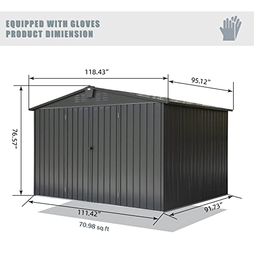 Domi Backyard Storage Shed 9.8’ x 7.9’ with Galvanized Steel Frame,Outdoor Garden Shed Metal Utility Tool Storage Room with Latches and Lockable Door for Balcony Lawn Poolside (Dark Gray)