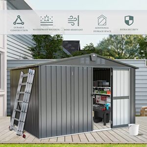 Domi Backyard Storage Shed 9.8’ x 7.9’ with Galvanized Steel Frame,Outdoor Garden Shed Metal Utility Tool Storage Room with Latches and Lockable Door for Balcony Lawn Poolside (Dark Gray)