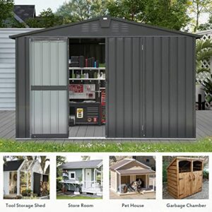 Domi Backyard Storage Shed 9.8’ x 7.9’ with Galvanized Steel Frame,Outdoor Garden Shed Metal Utility Tool Storage Room with Latches and Lockable Door for Balcony Lawn Poolside (Dark Gray)