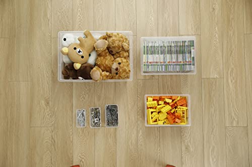 Momo's House Plastic Storage Organizer Box Containers with Brick Shaped Lids - Set of 4 Stackable Organizers Bin Clear, Small