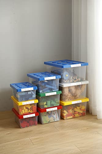 Momo's House Plastic Storage Organizer Box Containers with Brick Shaped Lids - Set of 4 Stackable Organizers Bin Clear, Small