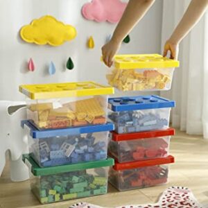 Momo's House Plastic Storage Organizer Box Containers with Brick Shaped Lids - Set of 4 Stackable Organizers Bin Clear, Small