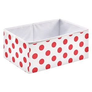 polka dot red white collapsible fabric storage cubes bins with handles square closet organizer waterproof lining for nursery drawer shelves cabinet 15.75×10.63×6.96 inches