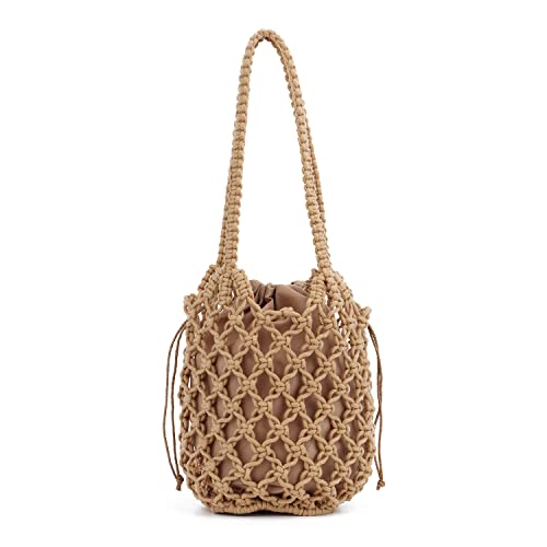 SUKUTU Women Mesh Tote Bag Casual Summer Beach Travel Bag Fishing Net Woven Shoulder Bag