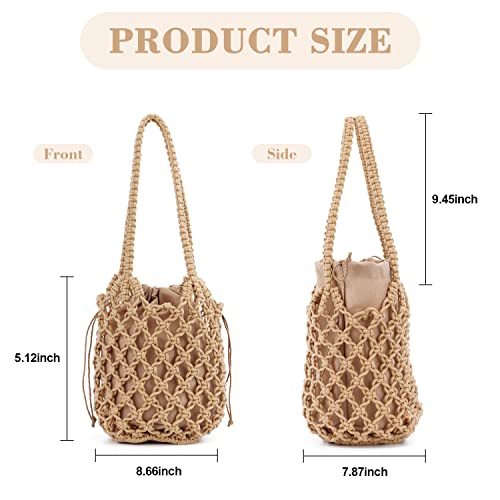 SUKUTU Women Mesh Tote Bag Casual Summer Beach Travel Bag Fishing Net Woven Shoulder Bag