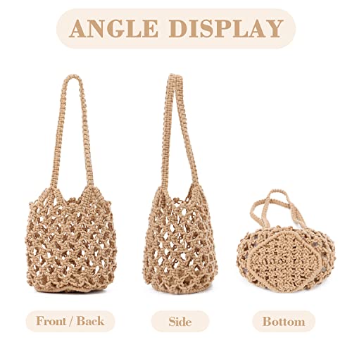 SUKUTU Women Mesh Tote Bag Casual Summer Beach Travel Bag Fishing Net Woven Shoulder Bag