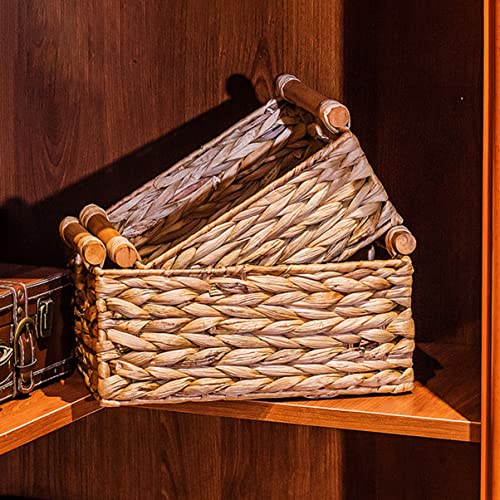 Alipis Hyacinth Handle Uncovered Holder * Remote Shelf Handled Baskets Brown Decorative Hand-Made Cm Storage Wicker Cube Hand- Hand-Woven with Pantry Lid Bins Living Rattan Woven