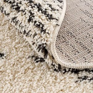 Hauteloom Berber Shag Collection - Howth Farmhouse Living Room Bedroom Round Area Rug with Tassel - Fluffy Plush High Pile Carpet - Southwestern Bohemian Tribal Style - Beige, Black - 7'10" Circle