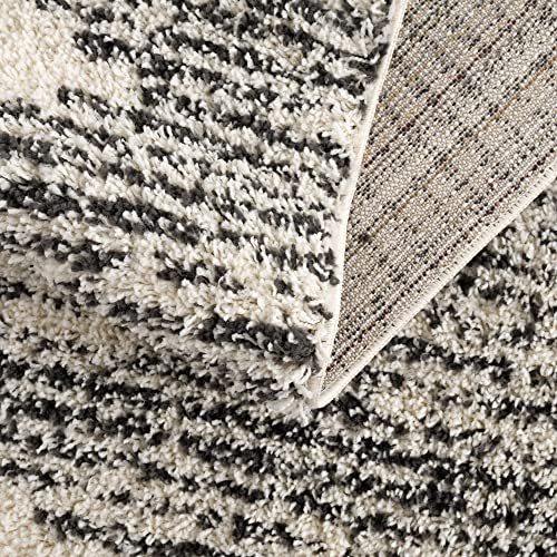 Hauteloom Berber Shag Collection - Howth Farmhouse Living Room Bedroom Round Area Rug with Tassel - Fluffy Plush High Pile Carpet - Southwestern Bohemian Tribal Style - Beige, Black - 7'10" Circle