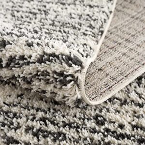 Hauteloom Berber Shag Collection - Howth Farmhouse Living Room Bedroom Round Area Rug with Tassel - Fluffy Plush High Pile Carpet - Southwestern Bohemian Tribal Style - Beige, Black - 7'10" Circle