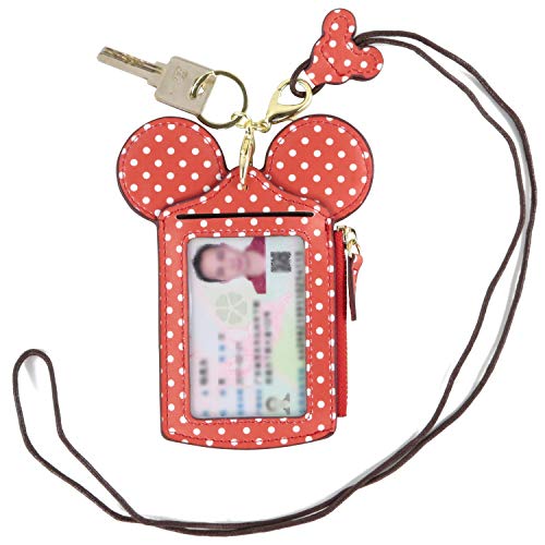 QiMing ID Holder With Lanyard Badge Holder,PU Leather newchic Cute Animal Shape neck wallet for Women(Red)