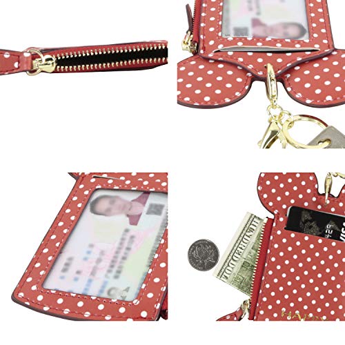 QiMing ID Holder With Lanyard Badge Holder,PU Leather newchic Cute Animal Shape neck wallet for Women(Red)