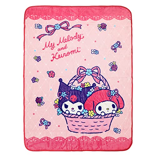 Bioworld My Melody and Kuromi Basket of Friends Digital Print Throw Blanket