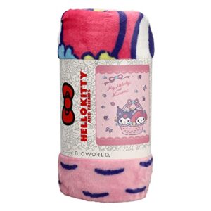 Bioworld My Melody and Kuromi Basket of Friends Digital Print Throw Blanket