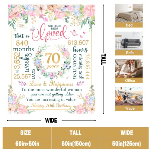 70th Birthday Gifts for Women,70th Birthday Decorations for Women,70th Birthday Gift Ideas,Happy 70th Birthday Decorations for Her,Wife,Sister,Friend,Soft Throw Blanket 50" X 60"