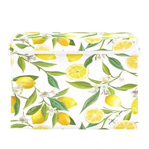 storage bins with lid, lemon tree flower leaves storage box organizer toys bedroom nursery, 16.5″x12.6″x11.8″ large collapsible storage cube for home office closet shelf