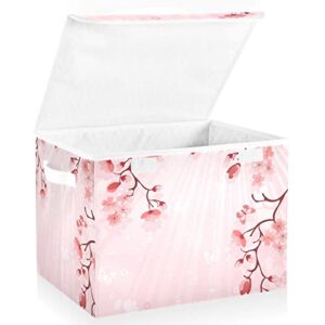 TSENQUE Cherry Blossom Foldable Storage Boxes with Lids Decorative Storage Box Container for Home Bedroom Closet Office Nursery 16.5" L x 12.6" W x 11.8" H