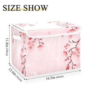 TSENQUE Cherry Blossom Foldable Storage Boxes with Lids Decorative Storage Box Container for Home Bedroom Closet Office Nursery 16.5" L x 12.6" W x 11.8" H