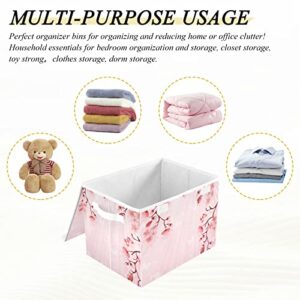 TSENQUE Cherry Blossom Foldable Storage Boxes with Lids Decorative Storage Box Container for Home Bedroom Closet Office Nursery 16.5" L x 12.6" W x 11.8" H