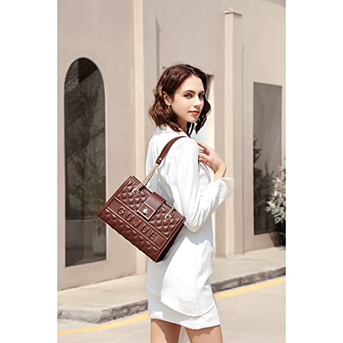 Handbags for Women Chain Shoulder Pu Leather Tote Bags Satchel Bags Shoulder Bag Zipper and Agraffe Top Handle Handbag