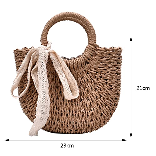 Straw Crossbody Purses Woven Tote Bag for Women Summer Beach Straw Clutch Bag Rattan Handbags with Lace Ribbon