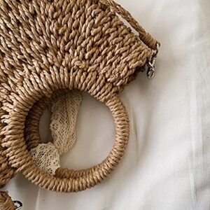 Straw Crossbody Purses Woven Tote Bag for Women Summer Beach Straw Clutch Bag Rattan Handbags with Lace Ribbon