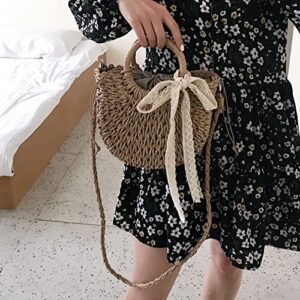 Straw Crossbody Purses Woven Tote Bag for Women Summer Beach Straw Clutch Bag Rattan Handbags with Lace Ribbon