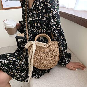 Straw Crossbody Purses Woven Tote Bag for Women Summer Beach Straw Clutch Bag Rattan Handbags with Lace Ribbon