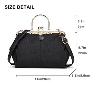 Abuyall Vintage Purses and Handbags Lace Evening Clutch Metal Ball Frame Party Chain Shoulder Bag Black-block