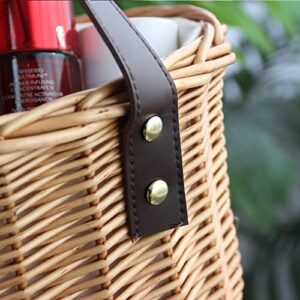 Wicker Picnic Basket with Double Leather Handles, Natural Willow Hamper for Easter Eggs Candy Wine Toy Flower Wedding Gifts