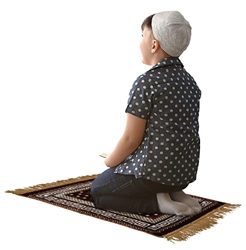 Prayer Rug Childrens Muslim Carpet Mat Islamic Salat Small Kids Janamaz Sajda Rugs Sajadah Namaz Sajjadah Small Child Toddler Mosque Mini Praying Gebetsteppich Musallah Salah Ramadan ( Light Brown )