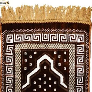 Prayer Rug Childrens Muslim Carpet Mat Islamic Salat Small Kids Janamaz Sajda Rugs Sajadah Namaz Sajjadah Small Child Toddler Mosque Mini Praying Gebetsteppich Musallah Salah Ramadan ( Light Brown )