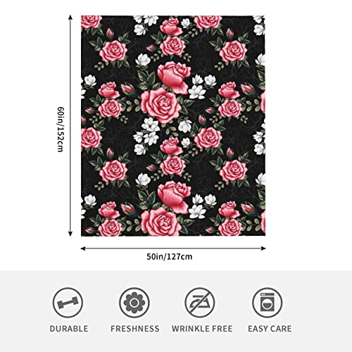 YEAHSPACE Flower Blanket Floral 50 x 60 Inches Flannel Throw for Bed Sofa Couch Travel Camp -Flower Floral Rose Red Black