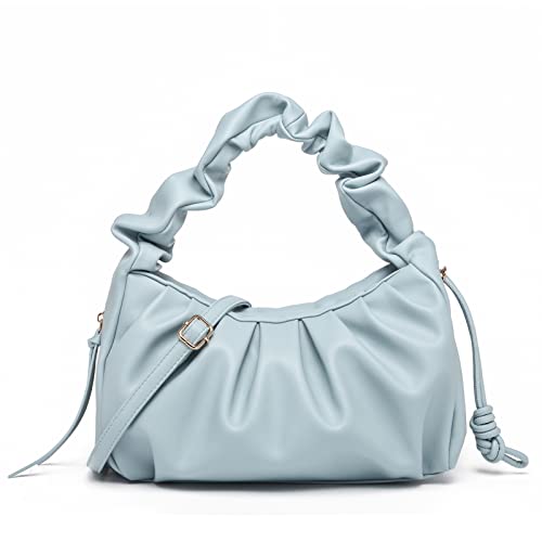 LUCKWE Ruched Hobo Bags for Women Satchel Purses Handbag Medium Crossbody Bags Drawstring Designer Shoulder Bag (Blue)